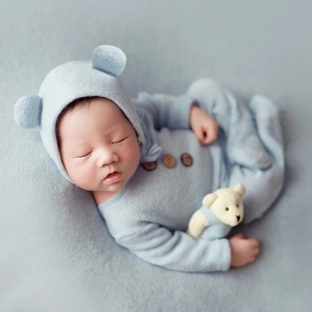 Knitted Three Piece Teddy Photography Set – Alz's Nursery
